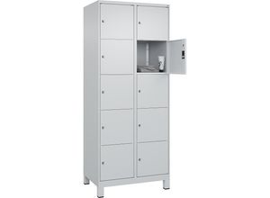 4066681680999 - 5er-Schließfachschrank Classic PLUS 2 Abteile lichtgrau B 800 mm 10 Fächer mit Füßen C+P