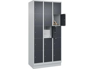 4066681684584 - 5er-Schließfachschrank Classic PLUS 3 Abteile lichtgrau   grau B 900 mm 15 Fächer mit Bodensockel C+P