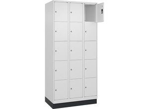 4066681694064 - 5er-Schließfachschrank Classic PLUS 3 Abteile verkehrsweiß B 900 mm 15 Fächer mit Bodensockel C+P