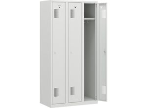 4061753005687 - eurokraft basic AMSTERDAM Garderobenschrank Höhe 1800 mm Breite 900 mm 3 Abteile mit Zylinderschloss lichtgrau