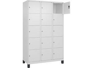 4066681681941 - 5er-Schließfachschrank Classic PLUS 3 Abteile verkehrsweiß B 1200 mm 15 Fächer mit Füßen C+P
