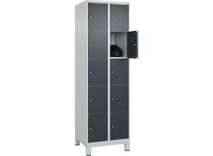 4066681680531 - 5er-Schließfachschrank Classic PLUS 2 Abteile lichtgrau   grau B 600 mm 10 Fächer mit Füßen C+P
