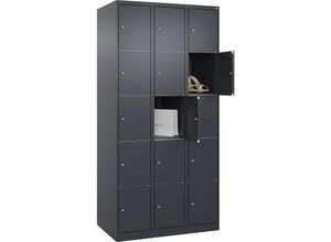4067521352120 - 5er-Schließfachschrank Classic PLUS 3 Abteile grau B 900 mm 15 Fächer mit Bodengleitern C+P