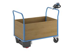 4061753236906 - eurokraft pro Plattformwagen mit Elektroantrieb 4 hohe MDF-Wände LxBxH 1620 x 800 x 1300 mm