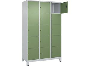 4066681681866 - 5er-Schließfachschrank Classic PLUS 3 Abteile lichtgrau   resedagrün B 1200 mm 15 Fächer mit Füßen C+P