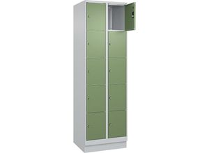 4066681683662 - 5er-Schließfachschrank Classic PLUS 2 Abteile lichtgrau   resedagrün B 600 mm 10 Fächer mit Bodensockel C+P