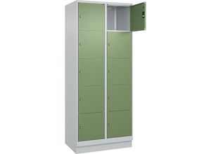 4066681684119 - 5er-Schließfachschrank Classic PLUS 2 Abteile lichtgrau   resedagrün B 800 mm 10 Fächer mit Bodensockel C+P