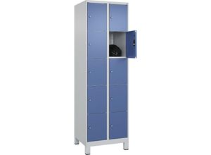 4066681680500 - 5er-Schließfachschrank Classic PLUS 2 Abteile lichtgrau   fernblau B 600 mm 10 Fächer mit Füßen C+P