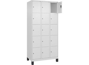 4066681681491 - 5er-Schließfachschrank Classic PLUS 3 Abteile verkehrsweiß B 900 mm 15 Fächer mit Füßen C+P