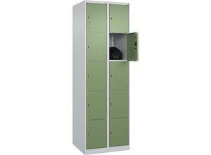 4067521350638 - 5er-Schließfachschrank Classic PLUS 2 Abteile lichtgrau   resedagrün B 600 mm 10 Fächer mit Bodengleitern C+P