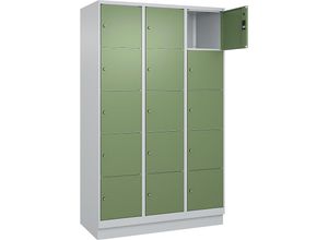 4066681685017 - 5er-Schließfachschrank Classic PLUS 3 Abteile lichtgrau   resedagrün B 1200 mm 15 Fächer mit Bodensockel C+P