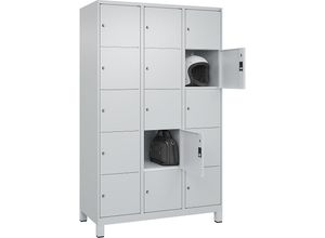4066681681897 - 5er-Schließfachschrank Classic PLUS 3 Abteile lichtgrau B 1200 mm 15 Fächer mit Füßen C+P