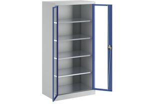 4250633312667 - mauser Sichtfenster-Flügeltürschrank mit 4 Fachböden HxB 1950 x 950 mm Tiefe 600 mm lichtgrau enzianblau