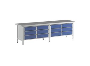 4014641092214 - Werkbank Breite 2800 mm Gestellbauweise 12 Schubladen 180 mm mit Teilauszug Universalplatte ANKE