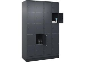 4066681694194 - 5er-Schließfachschrank Classic PLUS 4 Abteile grau B 1200 mm 20 Fächer mit Bodensockel C+P