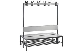 4063332799680 - Garderobenbank Basic Plus 2-seitig Rückenlehne mit Schuhrost Fußgestell schwarzgrau RAL 7021 B 1500 mm Dekor silbergrau
