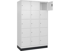 4066681694774 - 5er-Schließfachschrank Classic PLUS 3 Abteile verkehrsweiß B 1200 mm 15 Fächer mit Bodensockel C+P