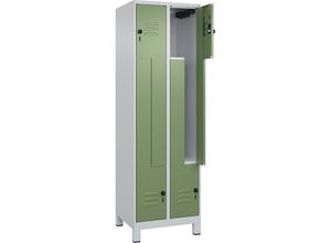 4066681914490 - Z-Spind Classic PLUS 2 Abteile lichtgrau   resedagrün B 600 mm mit Füßen Drehriegel