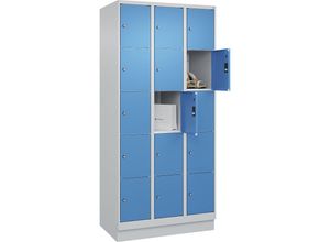 4066681684546 - 5er-Schließfachschrank Classic PLUS 3 Abteile lichtgrau   lichtblau B 900 mm 15 Fächer mit Bodensockel C+P