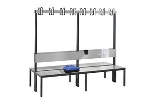 4063332800133 - Garderobenbank Basic Plus 2-seitig Rückenlehne ohne Schuhrost Fußgestell schwarzgrau RAL 7021 B 1960 mm Dekor silbergrau