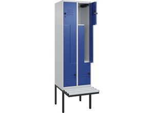 4067521114308 - Z-Spind Classic PLUS Sitzbank 2 Abteile lichtgrau   enzianblau B 600 mm Sicherheits-Drehriegel auskragend Kunststoff C+P