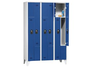 4250618246680 - Z-Garderobenschrank Fachhöhe 820 mm HxBxT 1850 x 1200 x 500 mm Abteilbreite 400 mm Korpus-   Türfarbe Lichtgrau   Enzianblau
