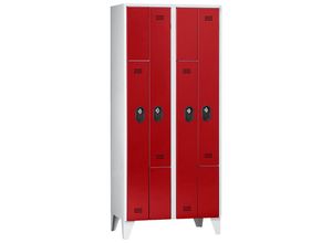 4250618246574 - Z-Garderobenschrank Fachhöhe 820 mm HxBxT 1850 x 800 x 500 mm Abteilbreite 400 mm Korpus-   Türfarbe Lichtgrau   Feuerrot