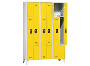 4250618246666 - Z-Garderobenschrank Fachhöhe 820 mm HxBxT 1850 x 1200 x 500 mm Abteilbreite 400 mm Korpus-   Türfarbe Lichtgrau   Zinkgelb