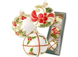 0024762108583 - Weihnachtsbaumkugel KREBS GLAS LAUSCHA Stechpalme mundgeblasen und handbemalt rot (weiß) Ø8cm Glas Weihnachtsbaumkugeln Weihnachtsbaumkugeln Weihnachtsdeko Christbaumschmuck Christbaumkugeln aus Glas
