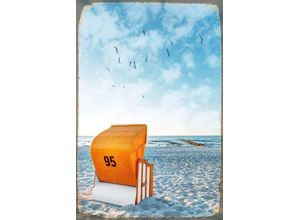 4049009865742 - Metallbild QUEENCE Strandkorb orange (farbe bild(er) orange) B45cm H30cm Stahl Metall Bilder Stahlschild Blechschild Strandkorb Fernweh Sylt