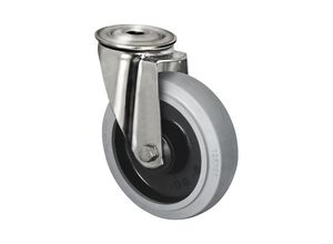 4260565398691 - Elastik-Reifen auf PA-Felge Edelstahlgehäuse Rad-Ø x Breite 200 x 46 mm Rückenloch ab 2 Stk Lenkrolle Kugellager kaiserkraft