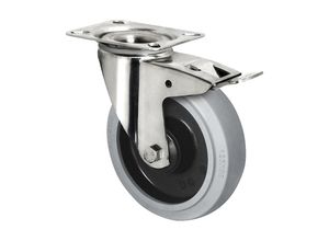 4260565398578 - Elastik-Reifen auf PA-Felge Edelstahlgehäuse Rad-Ø x Breite 200 x 46 mm ab 2 Stk Lenkrolle mit Doppelstopp Rollenlager kaiserkraft