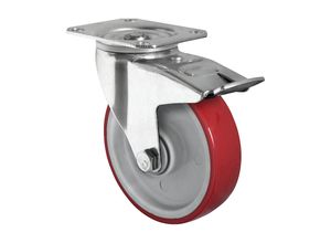 4260475214180 - eurokraft basic PU-Reifen rot auf Polyamidfelge Rad-Ø x Breite 200 x 46 mm ab 2 Stk Lenkrolle mit Doppelstopp