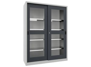 4055479257741 - Schiebetürenschrank Höhe 1950 mm Sichtfenstertüren BxT 1500 x 500 mm mit Trennwand und 2 x 4 Fachböden Tür anthrazit kaiserkraft