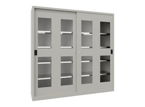 4055479002686 - Schiebetürenschrank Höhe 1950 mm Sichtfenstertüren BxT 2000 x 500 mm mit Trennwand und 2 x 4 Fachböden Tür lichtgrau