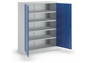 4055479665638 - Schwerlastschrank extrabreit Höhe x Breite x Tiefe 1950 x 1470 x 630 mm 4 Fachböden grau   blau Pavoy