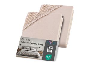 4255636636031 - NYVI Jersey Spannbettlaken DreamScience für Matratzen bis 22 cm Höhe - Weich & Anschmiegsam Rundumgummizug Bügelfrei Farbebeige Größe140x200 - 160x200 cm (2er Pack)