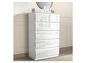4255701927385 - Sideboard Kenji 5 Schubladen Hochglanz Weiß