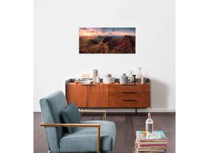 4055065032103 - Leinwandbild Keilrahmenbild - Primeval Days - Größe 90 x 40 cm Baum Berge Blumen Blätter Foto Jahreszeiten Landschaft Meer Natur Palmen Strand (Packung 1 St) 90x40 cm (Breite x Höhe) Keilrahmenbild bunt