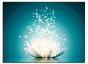 4055327241816 - Wandbild ARTLAND Magie der Lotus-Blume Bilder Gr B H 80 cm x 60 cm Leinwandbild Blumen Querformat 1 St blau Bild Poster Bilder als Alubild Leinwandbild Wandaufkleber oder in versch Größen
