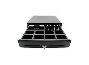 4260114698371 - ratiotec® Kassenlade RCD 250 elektronisch 8 herausnehmbare Münzfächer und 6 Banknotenfächer 2 Einwurfschlitze abschließbar RJ11 Metall schwarz