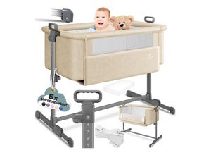 4260663285961 - KESSER® Zustellbett Hubi 3in1 Baby Beistellbett Reisebett Babybett mit weich Matratze mit Rollen Kinderbett 5-fach Höhenverstellung Faltbare Seitenwand für zu Hause und unterwegs