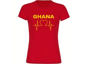 4068859313531 - multifanshop Damen T-Shirt - Ghana - Herzschlag - Druck gelb - Frauen