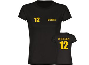 4068859556303 - multifanshop Damen T-Shirt - Dresden - Trikot Nummer 12 - Druck gelb - Frauen