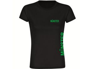 4068859572266 - multifanshop Damen T-Shirt - Münster - Brust & Seite - Druck grün - Frauen