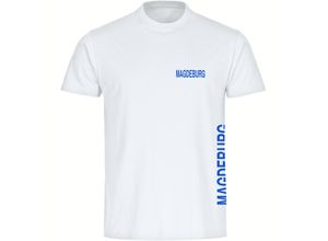 4068859540777 - multifanshop Herren T-Shirt - Magdeburg - Brust & Seite - Druck blau - Männer