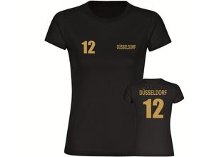4068859528492 - multifanshop Damen T-Shirt - Düsseldorf - Trikot Nummer 12 gold - Druck gold metallic - Frauen
