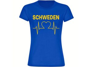 4068859492519 - multifanshop Damen T-Shirt - Schweden - Herzschlag - Druck gelb - Frauen