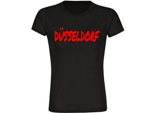 4068859528812 - multifanshop Damen T-Shirt - Düsseldorf - Textmarker - Druck rot - Frauen