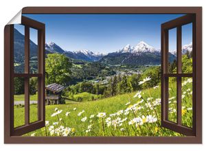 4057738335610 - Wandbild ARTLAND Fensterblick Bayerischen Alpen Bilder Gr B H 70 cm x 50 cm Poster Berge Querformat 1 St braun Bild Leinwandbild Kunstdrucke Bilder als Alubild Leinwandbild Wandaufkleber oder Poster in versch Größen